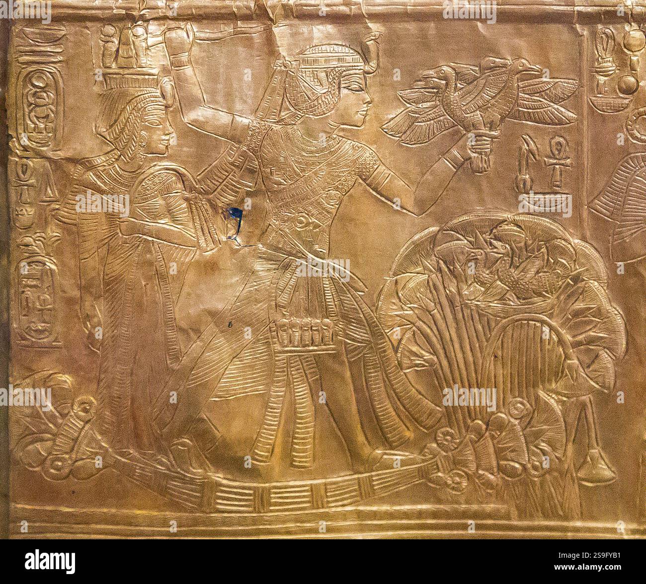 Egypt, treasure of king Tutankhamun, left side of the golden naos ...