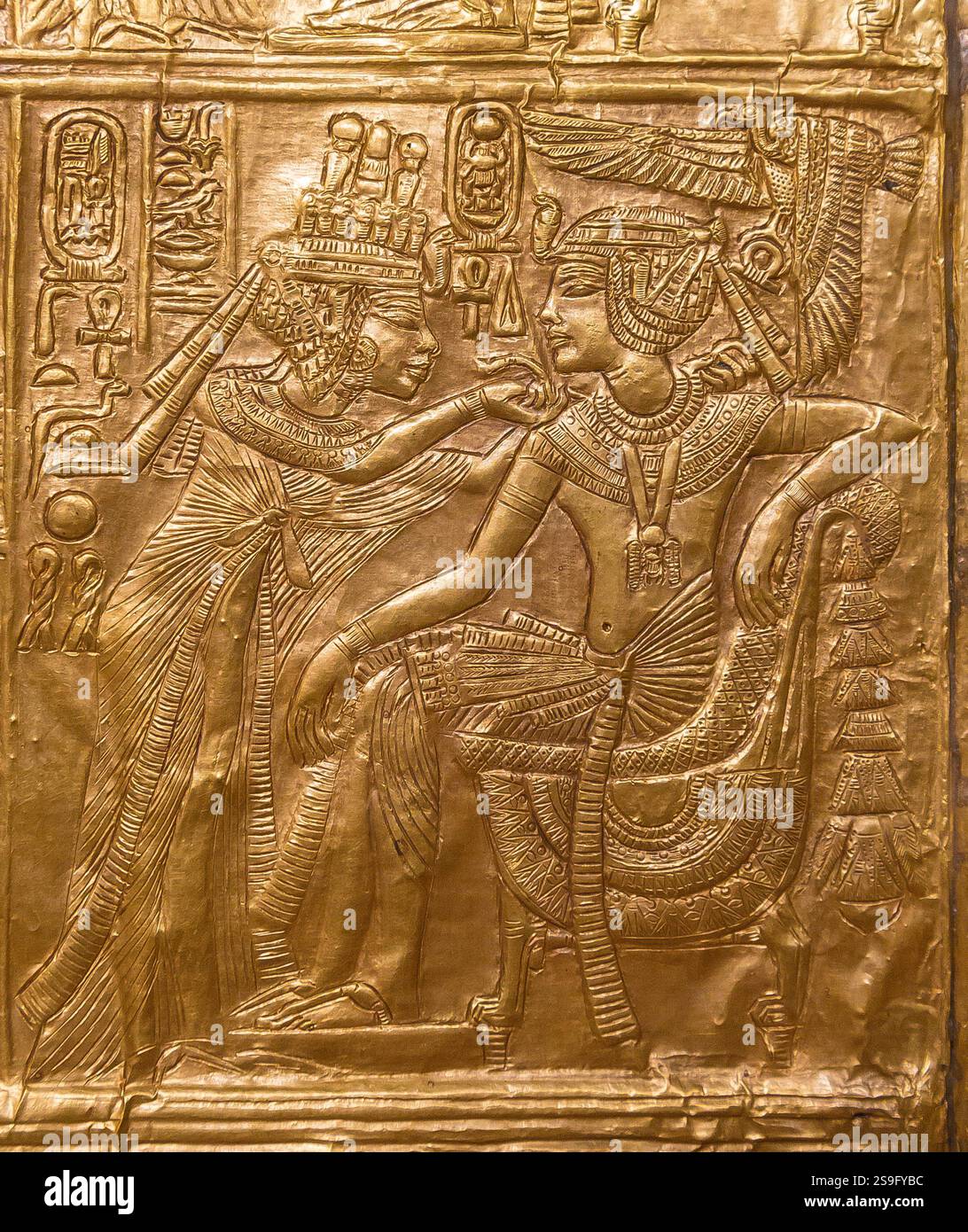 Egypt, treasure of king Tutankhamun, right side of the golden naos ...