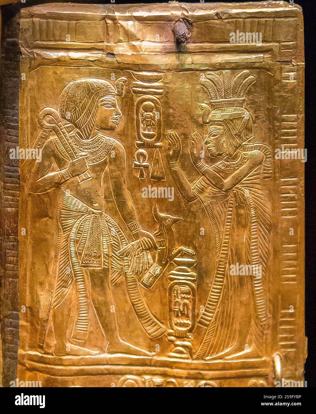 Egypt, treasure of king Tutankhamun, left door of the golden naos ...
