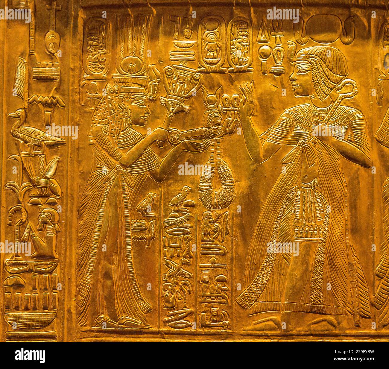 Egypt, treasure of king Tutankhamun, right side of the golden naos ...