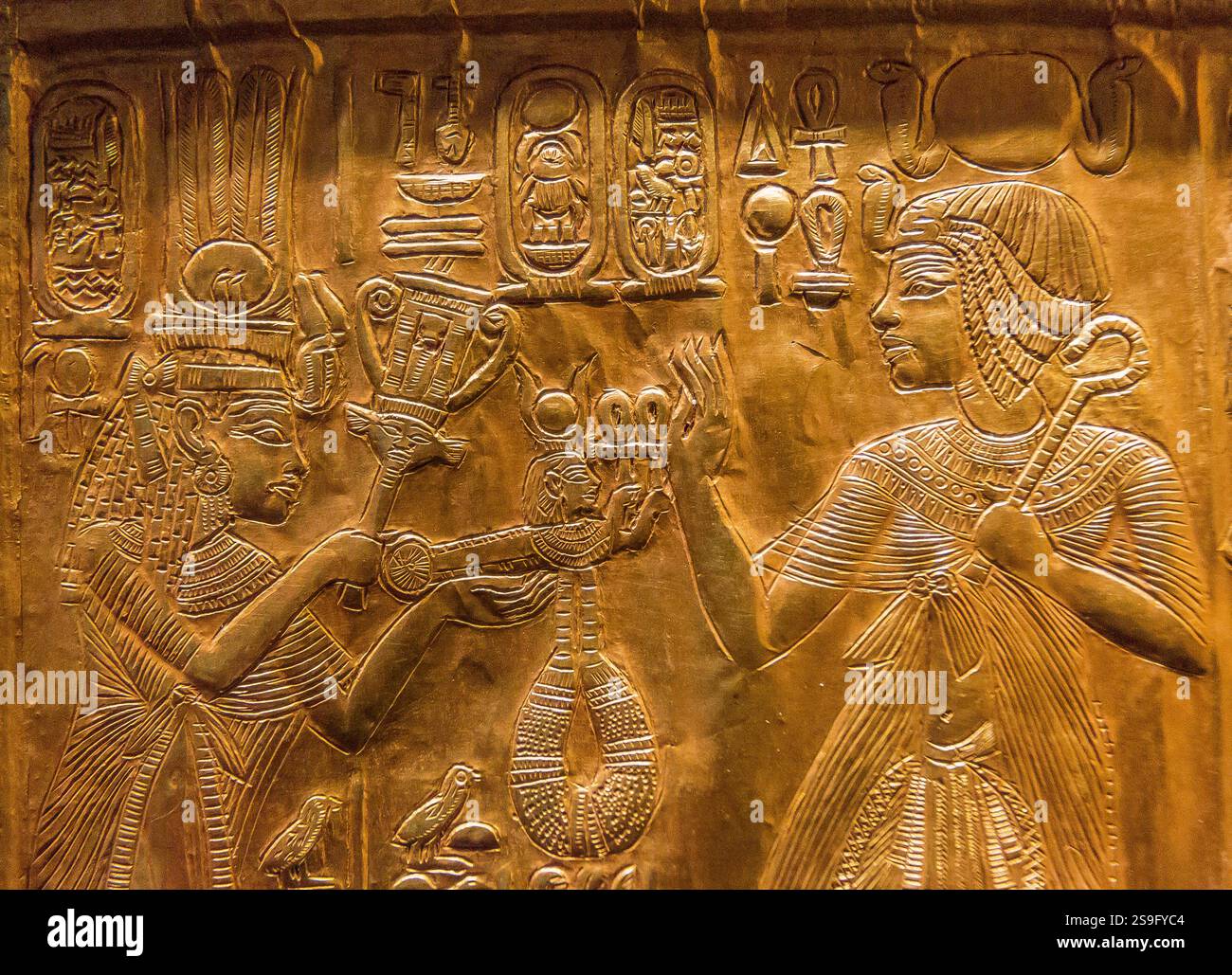 Egypt, treasure of king Tutankhamun, right side of the golden naos ...