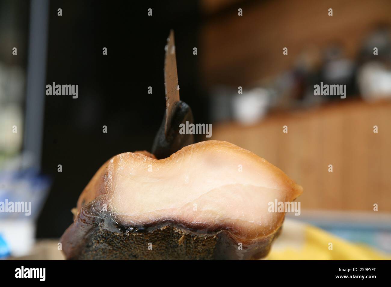 iceland´s fermented greenland shark hanging on a rack Stock Photo - Alamy