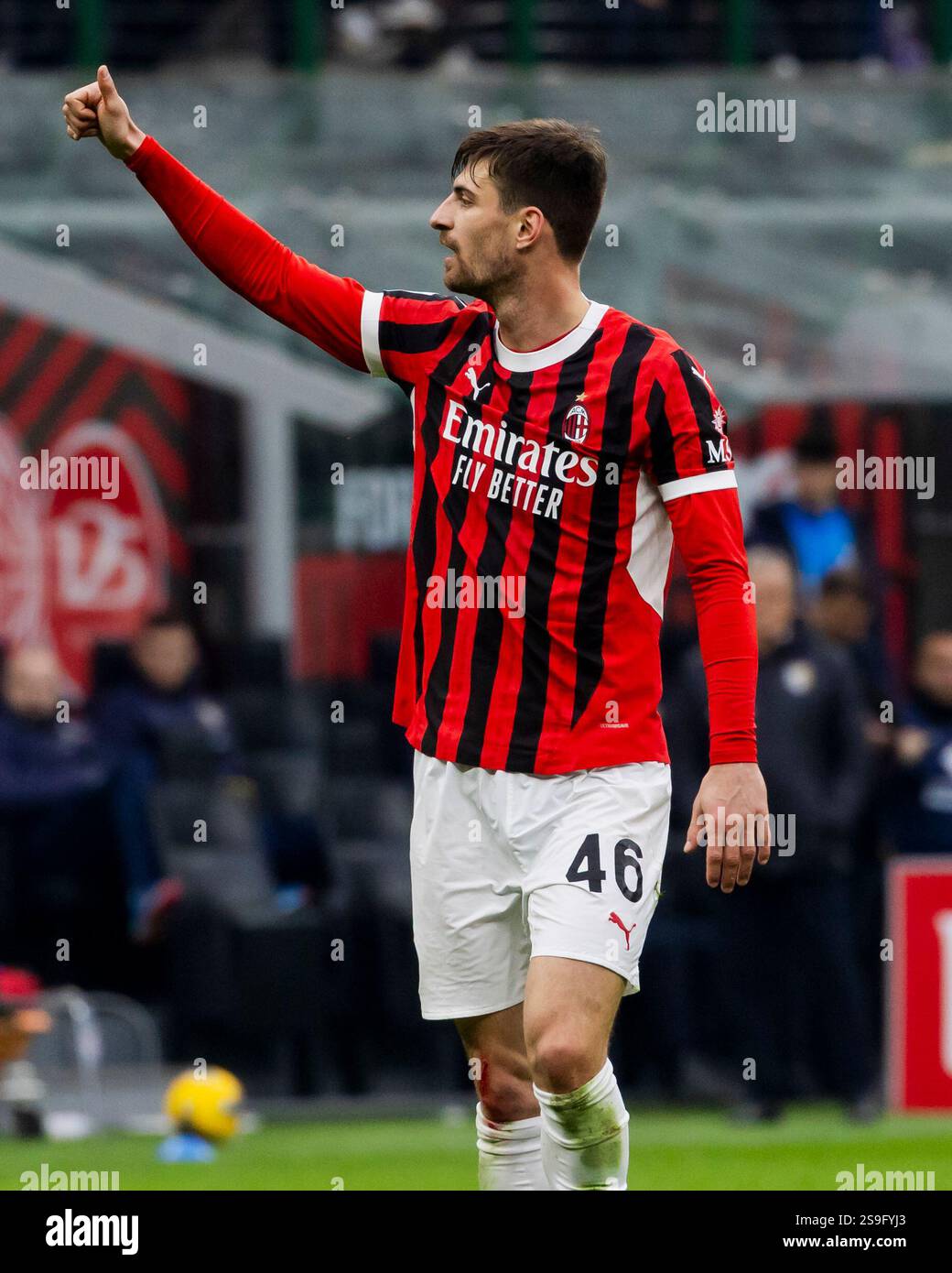 Matteo Gabbia in action during Serie A match between AC Milan and Parma ...