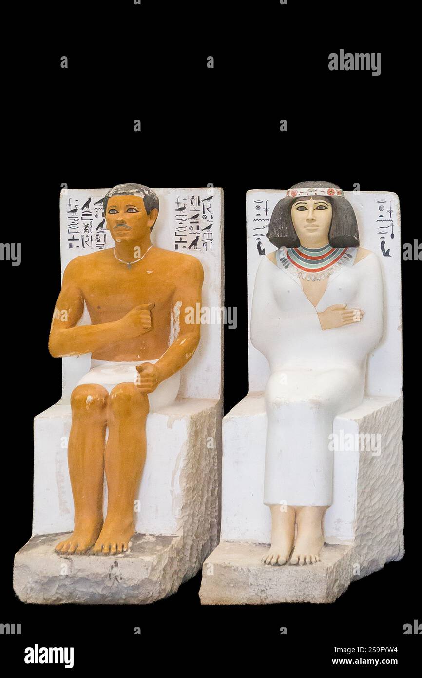 Egyptian Museum Cairo, statues of Rahotep and his wife Nefret (or ...