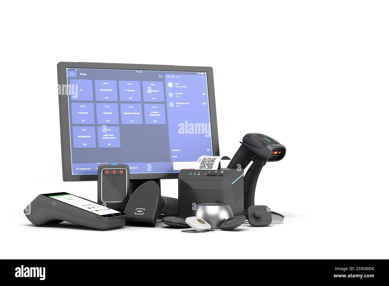 modern equipment for a store or restaurant cash register with necessary ...