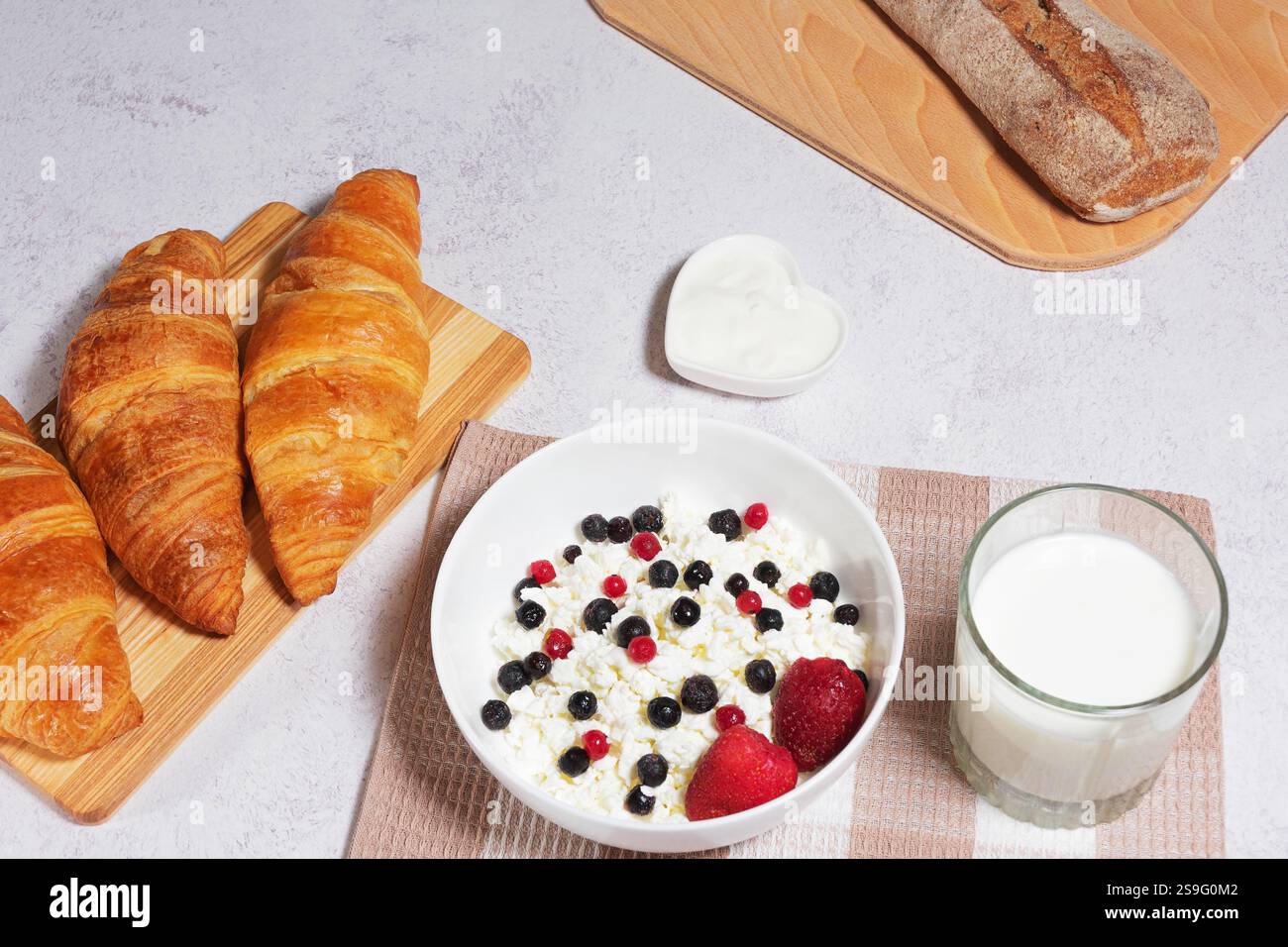 Healthy Morning Meal with Dairy and Fruits Stock Photo - Alamy