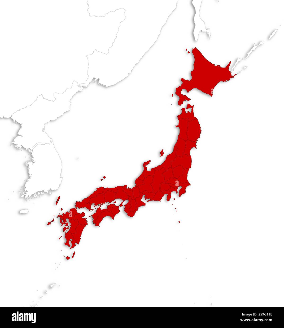 Map of Japan with the provinces and nearby countries as a white area ...