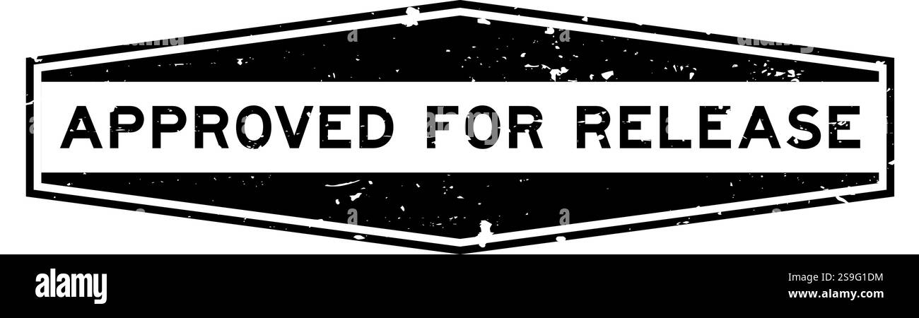 Grunge black approved for release word hexagon seal stamp on white ...