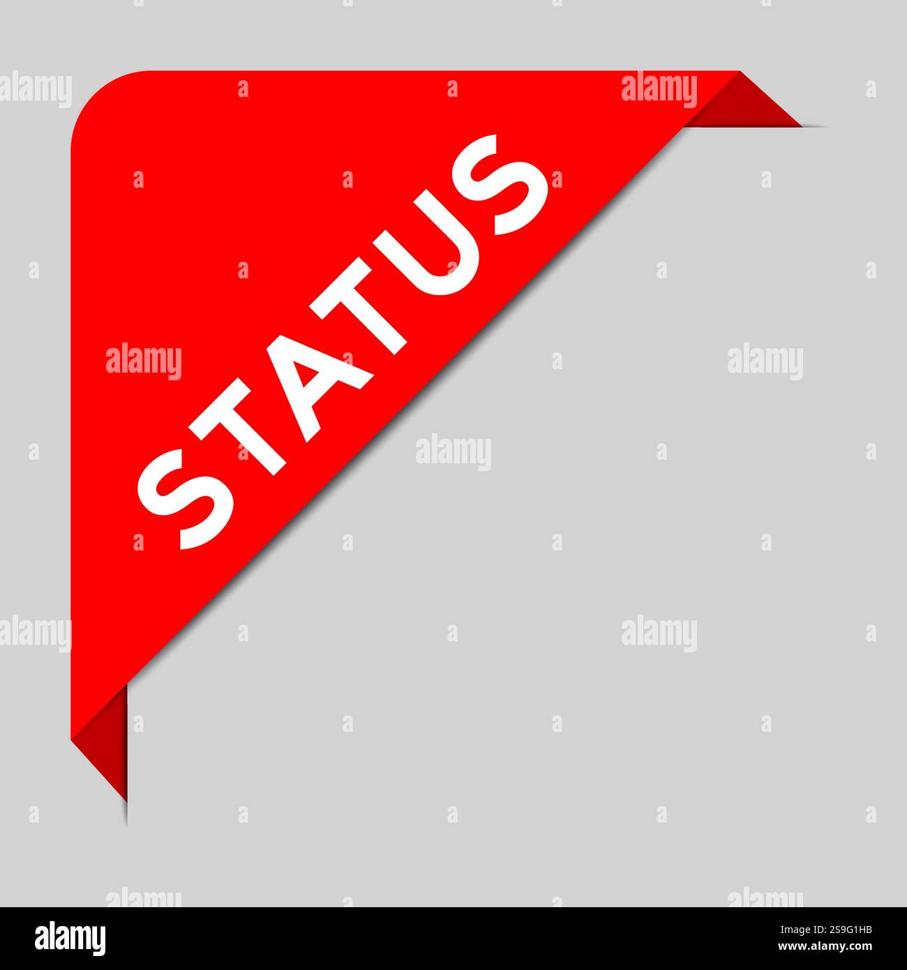 Red color of corner label banner with word status on gray background ...