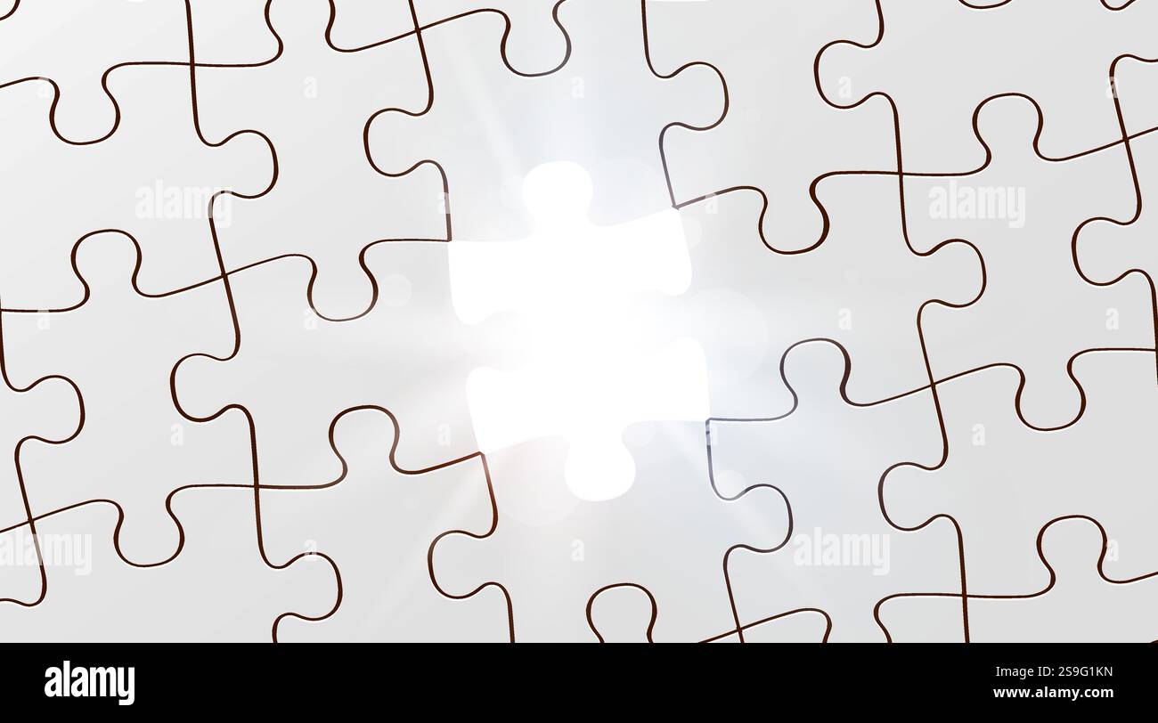 White jigsaw puzzle game texture incomplete or missing piece and light ...
