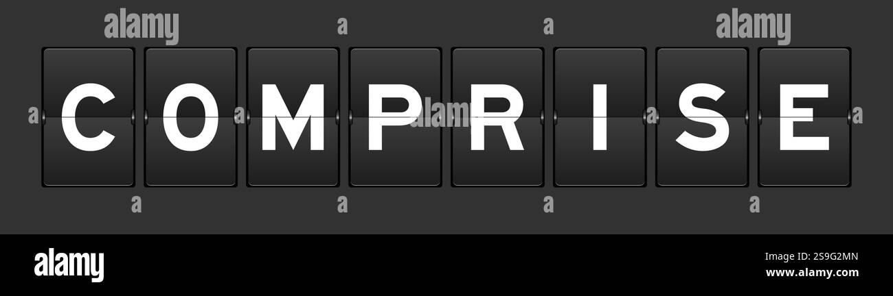 Black color analog flip board with word comprise on gray background ...