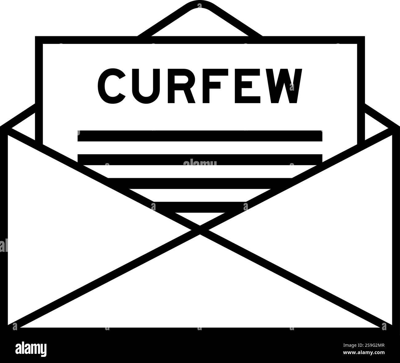 Envelope and letter sign with word curfew as the headline Stock Vector ...