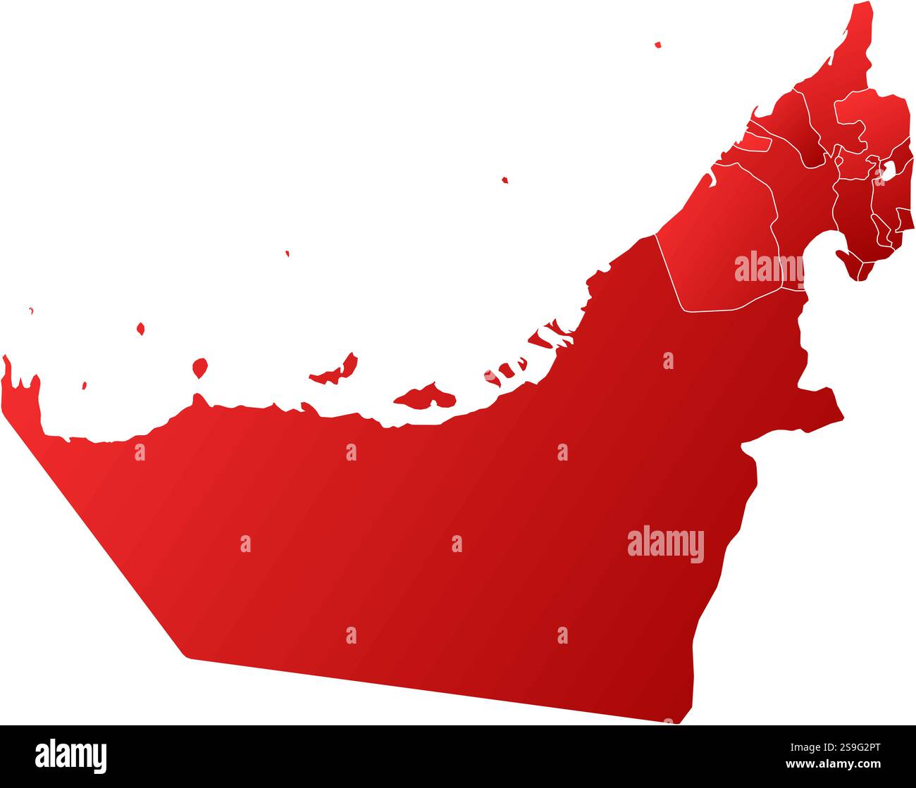 Map of United Arab Emirates with the provinces, filled with a linear ...