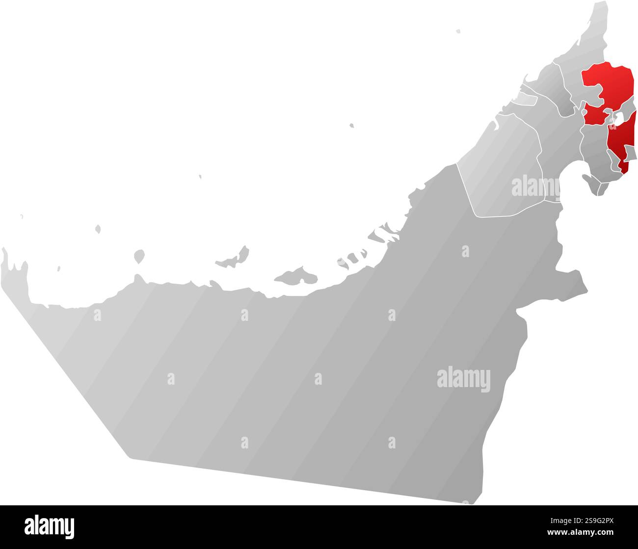 Map of United Arab Emirates with the provinces, filled with a linear ...