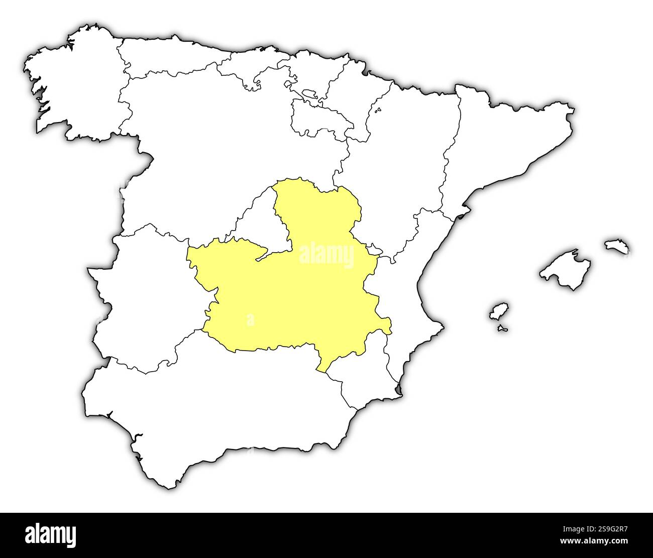 Map of Spain with the provinces, Castile-La Mancha is highlighted in ...