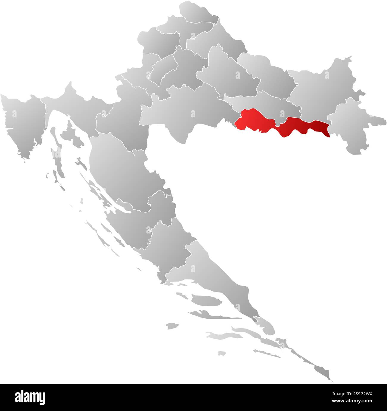 Map of Croatia with the provinces, filled with a linear gradient, Brod ...