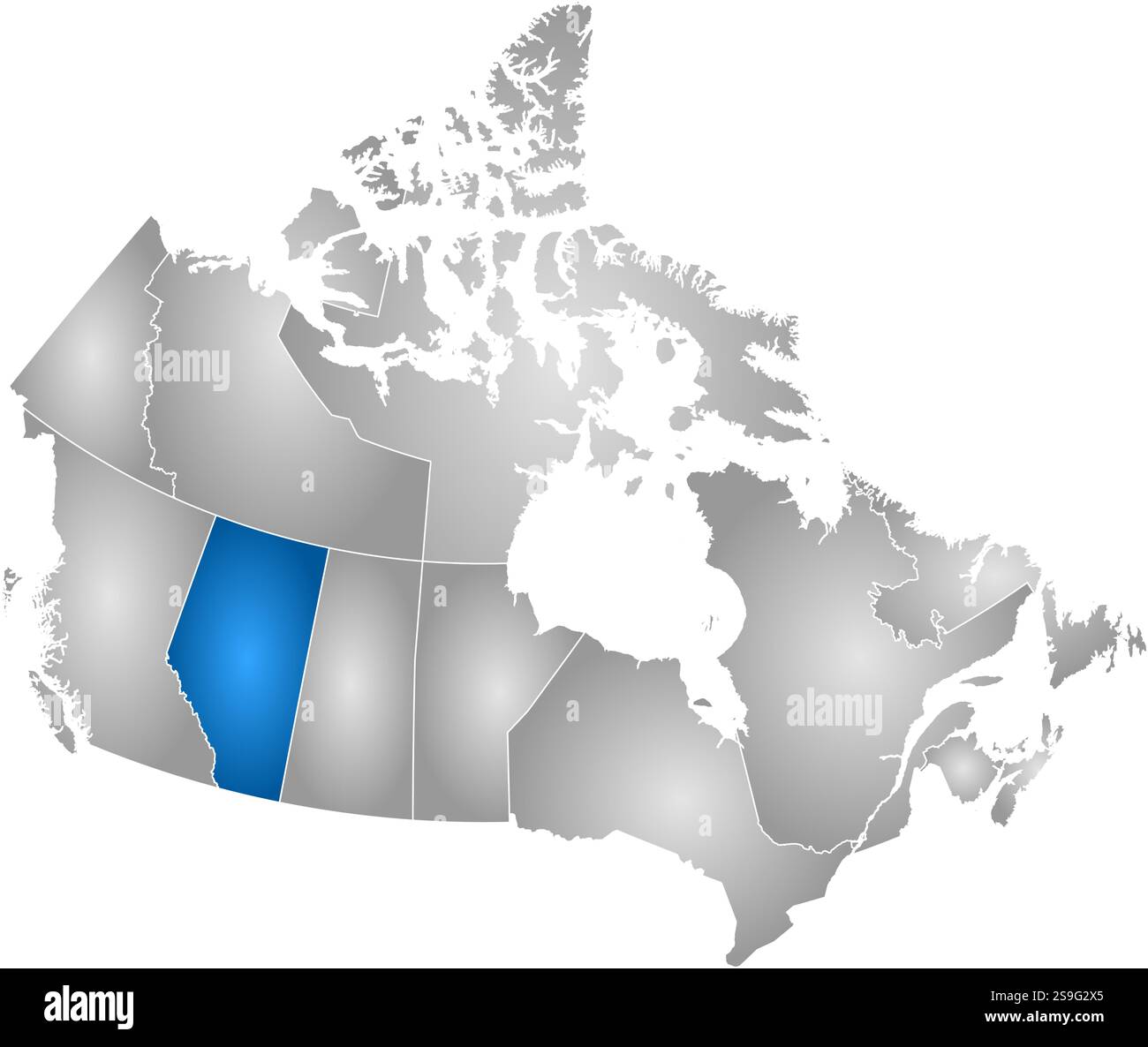 Map of Canada with the provinces, filled with a radial gradient ...