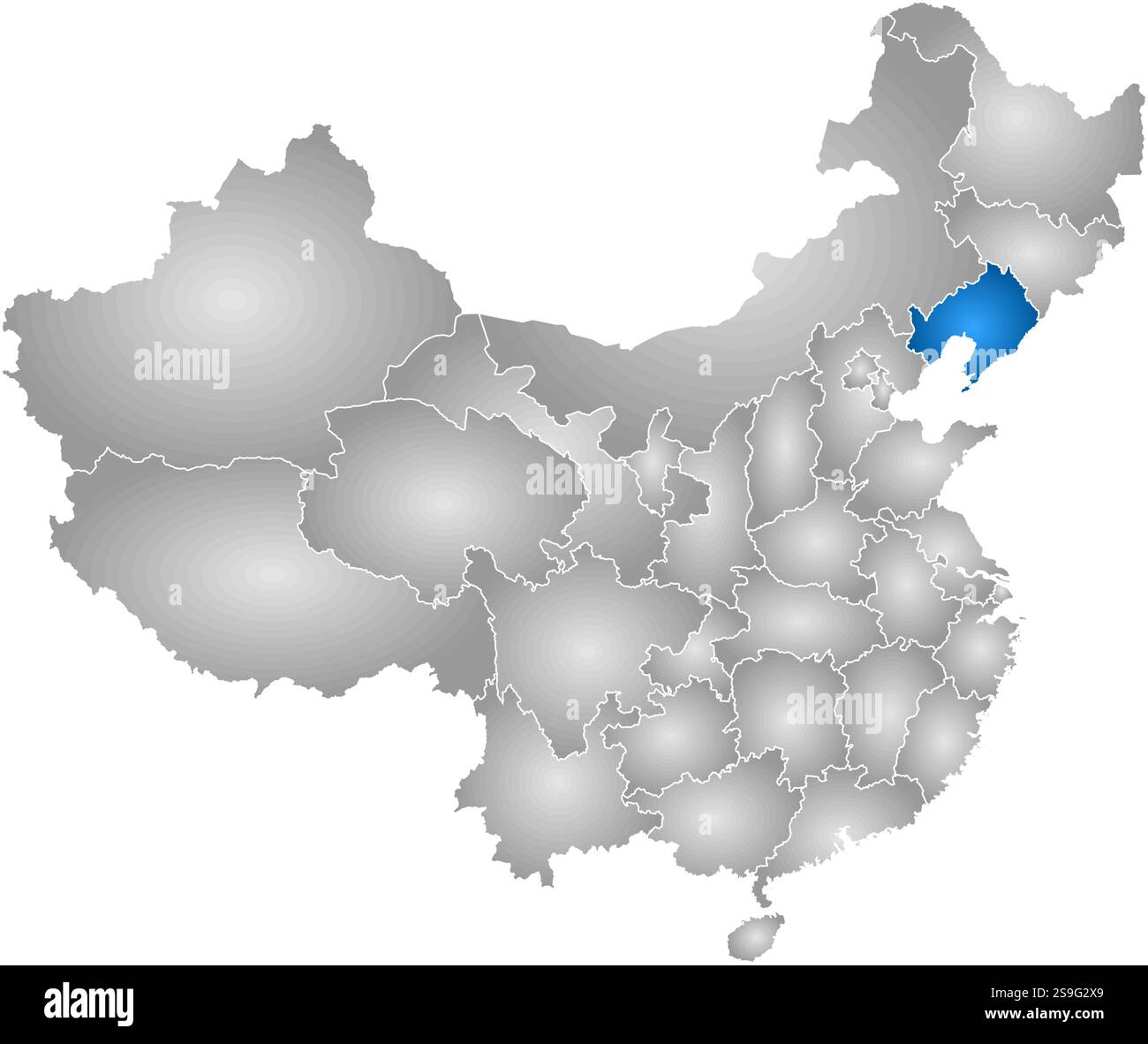 Map of China with the provinces, filled with a radial gradient ...