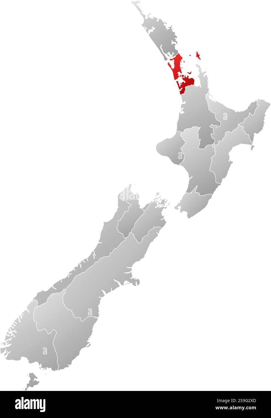 Map of New Zealand with the provinces, filled with a linear gradient ...