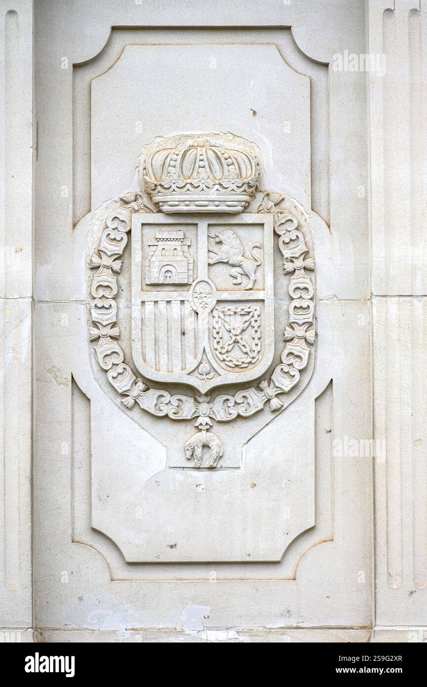 Ancient coat of arms symbol on a stone wall, Madrid, Spain Stock Photo ...