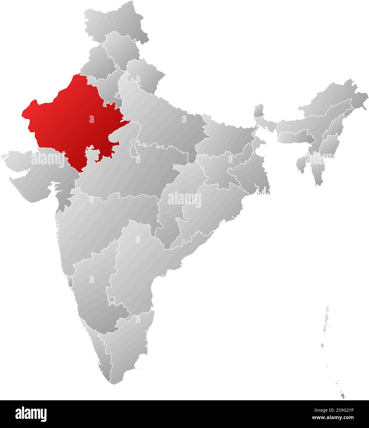 Map of India with the provinces, filled with a linear gradient ...