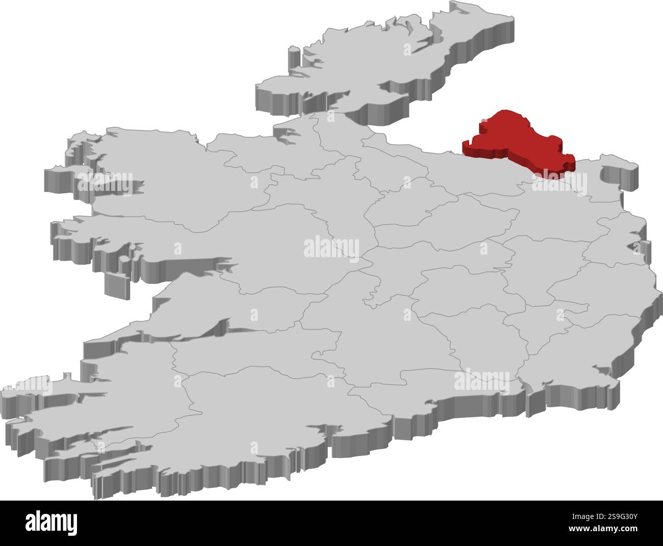 Map of Ireland as a gray piece, Monaghan is highlighted in red Stock ...