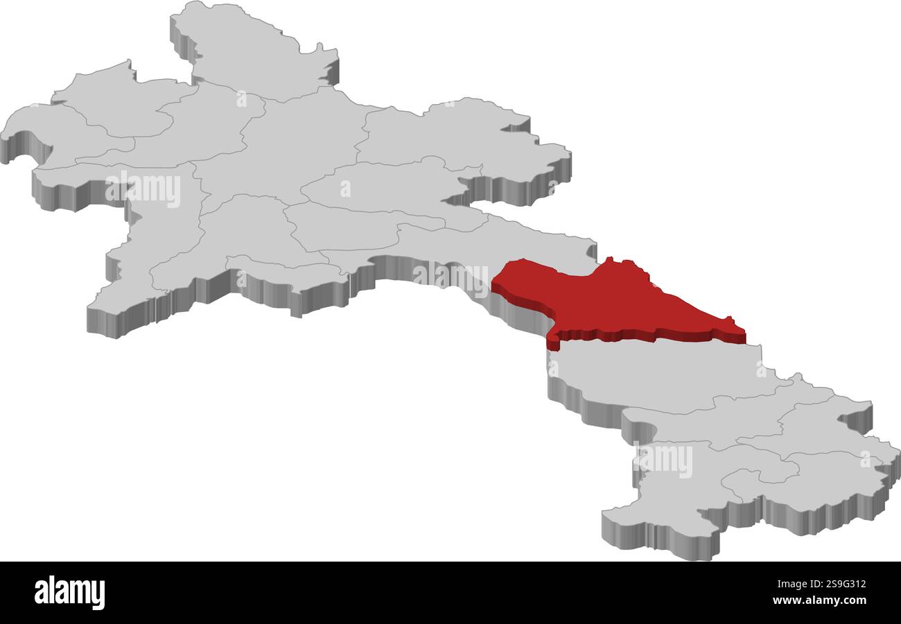 Map of Laos as a gray piece, Khammouane is highlighted in red Stock ...