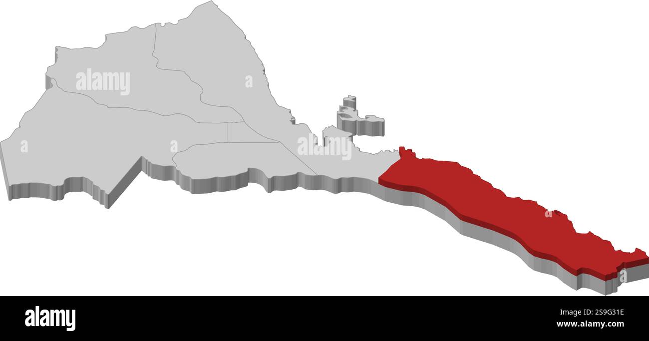 Map of Eritrea as a gray piece, Southern Red Sea Region is highlighted ...