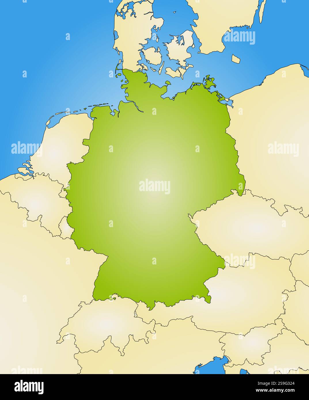 Map of Germany and nearby countries, filled with a radial gradient ...