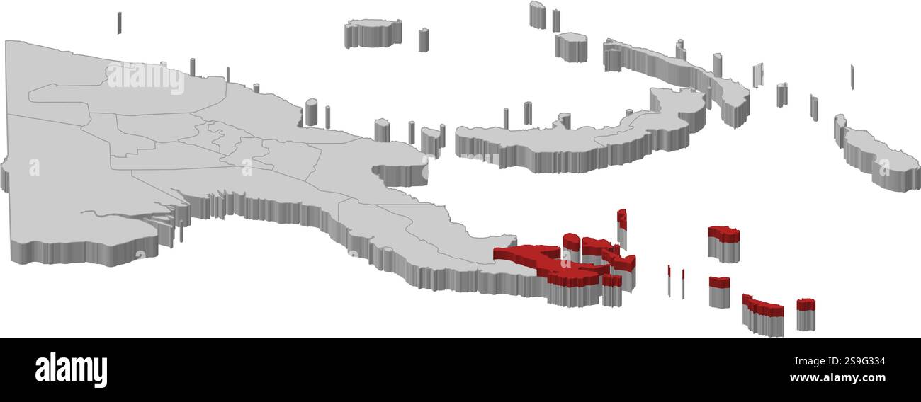 Map of Papua New Guinea as a gray piece, Milne Bay is highlighted in ...