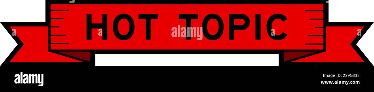 Ribbon label banner with word hot topic in red color on white ...