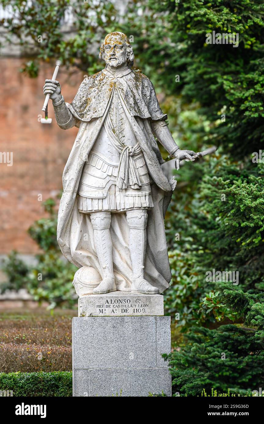Ancient stone statue of Alonso 6, King of Castille and Leon, Madrid ...