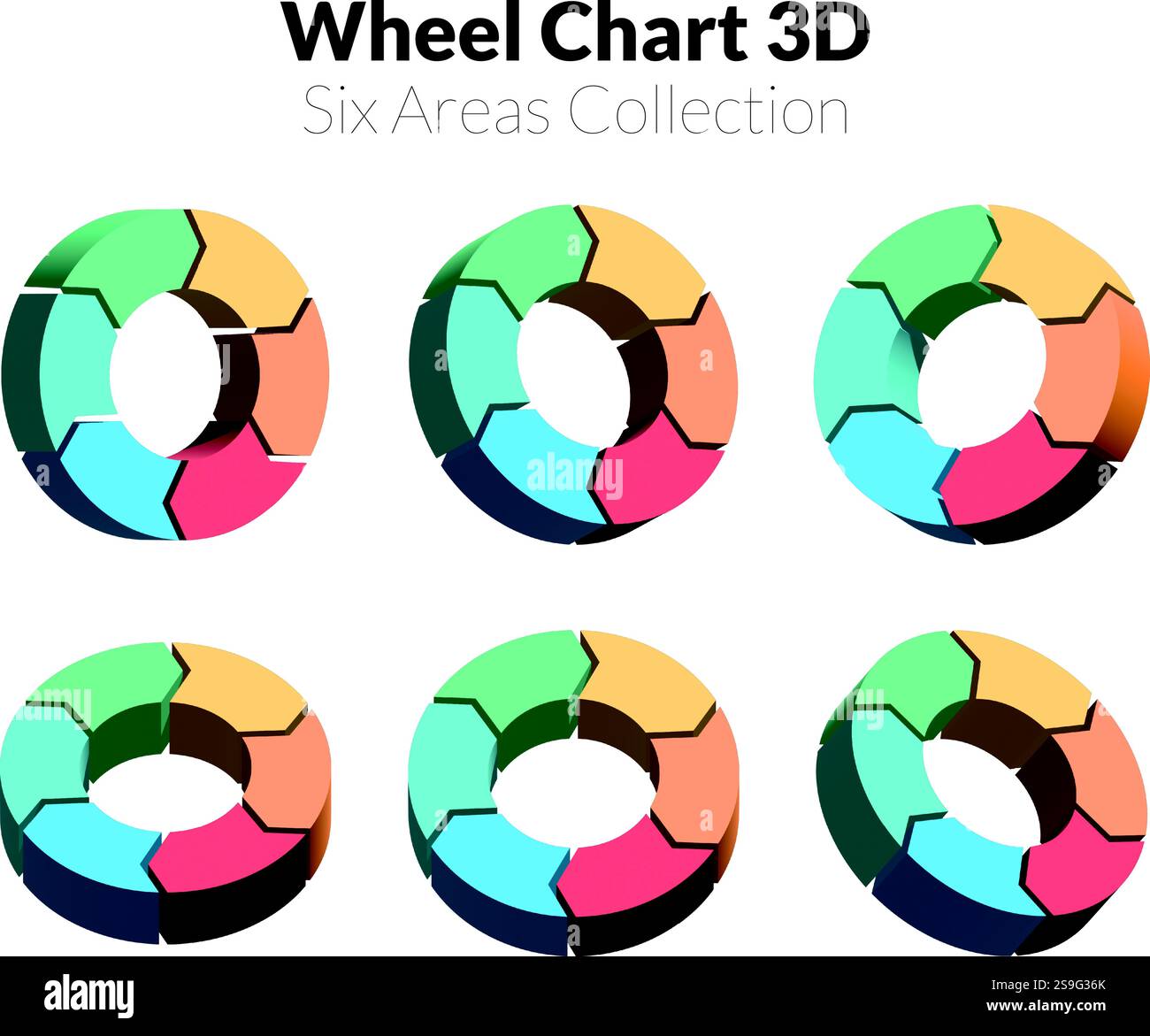 3D wheel chart with green, yellow, orange, red, blue, and teal segments ...