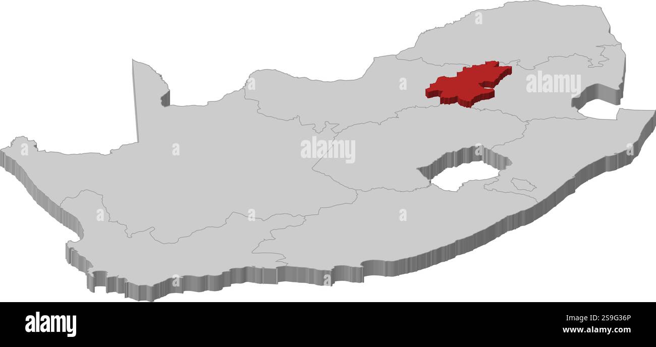 Map of South Africa as a gray piece., Gauteng is highlighted in red ...