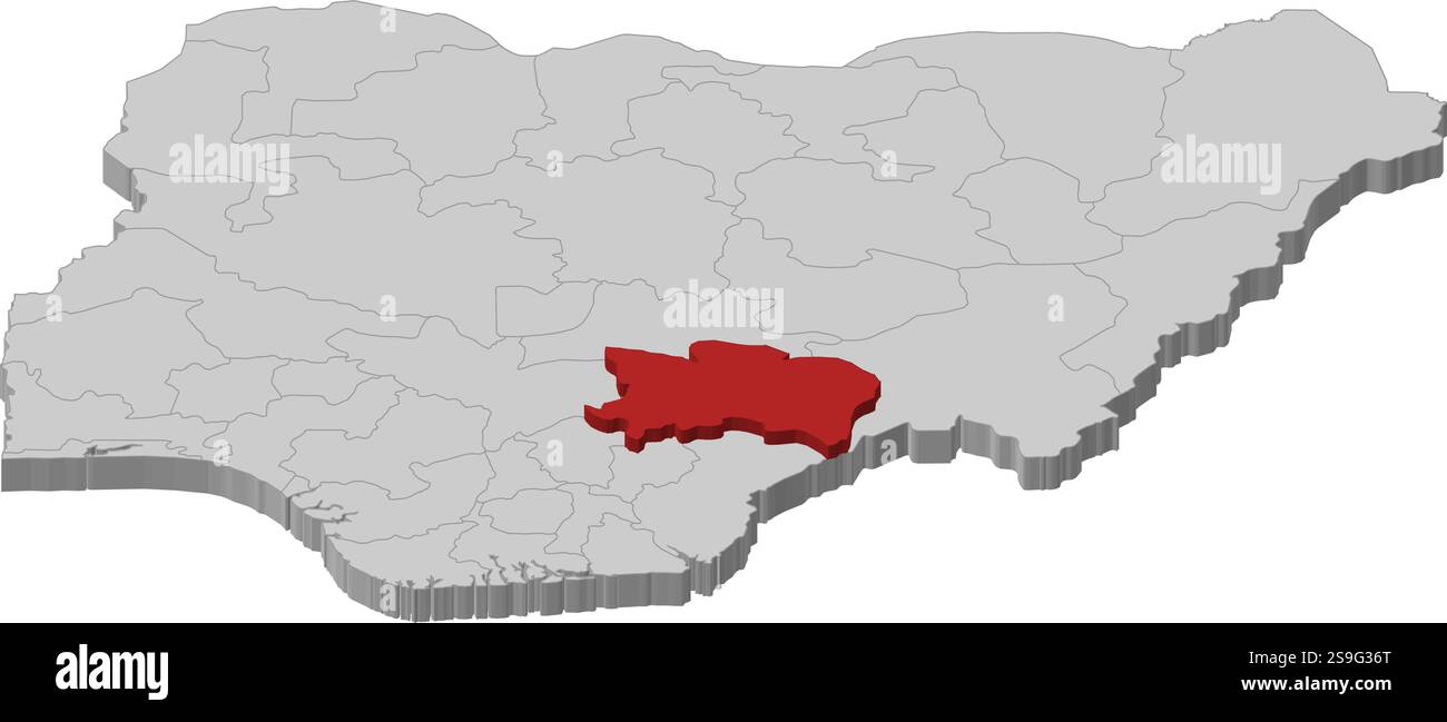 Map of Nigeria as a gray piece, Benue is highlighted in red Stock ...