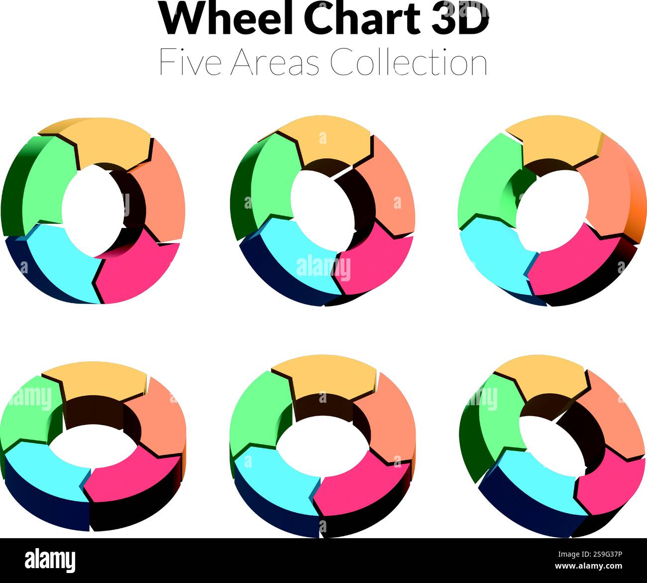3D wheel chart with green, yellow, blue, red, and orange segments ... 3D wheel chart with green, yellow, blue, red, and orange segments ...
