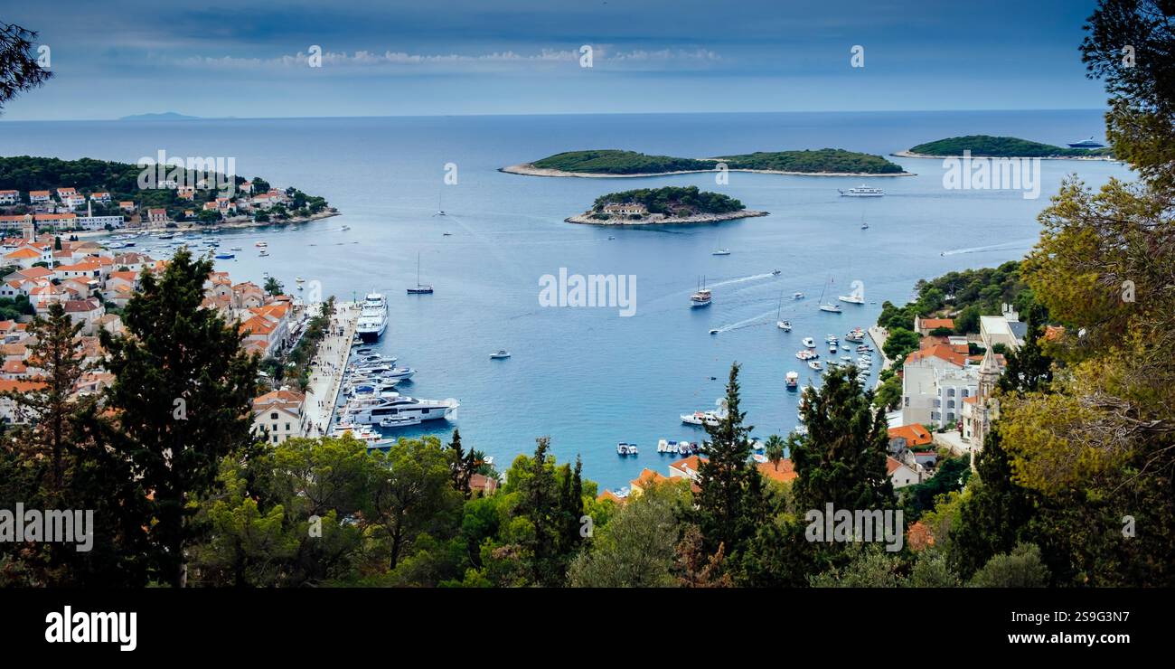 Hvar Port, Galesnic Island & the Pakleni islands viewed from the ...