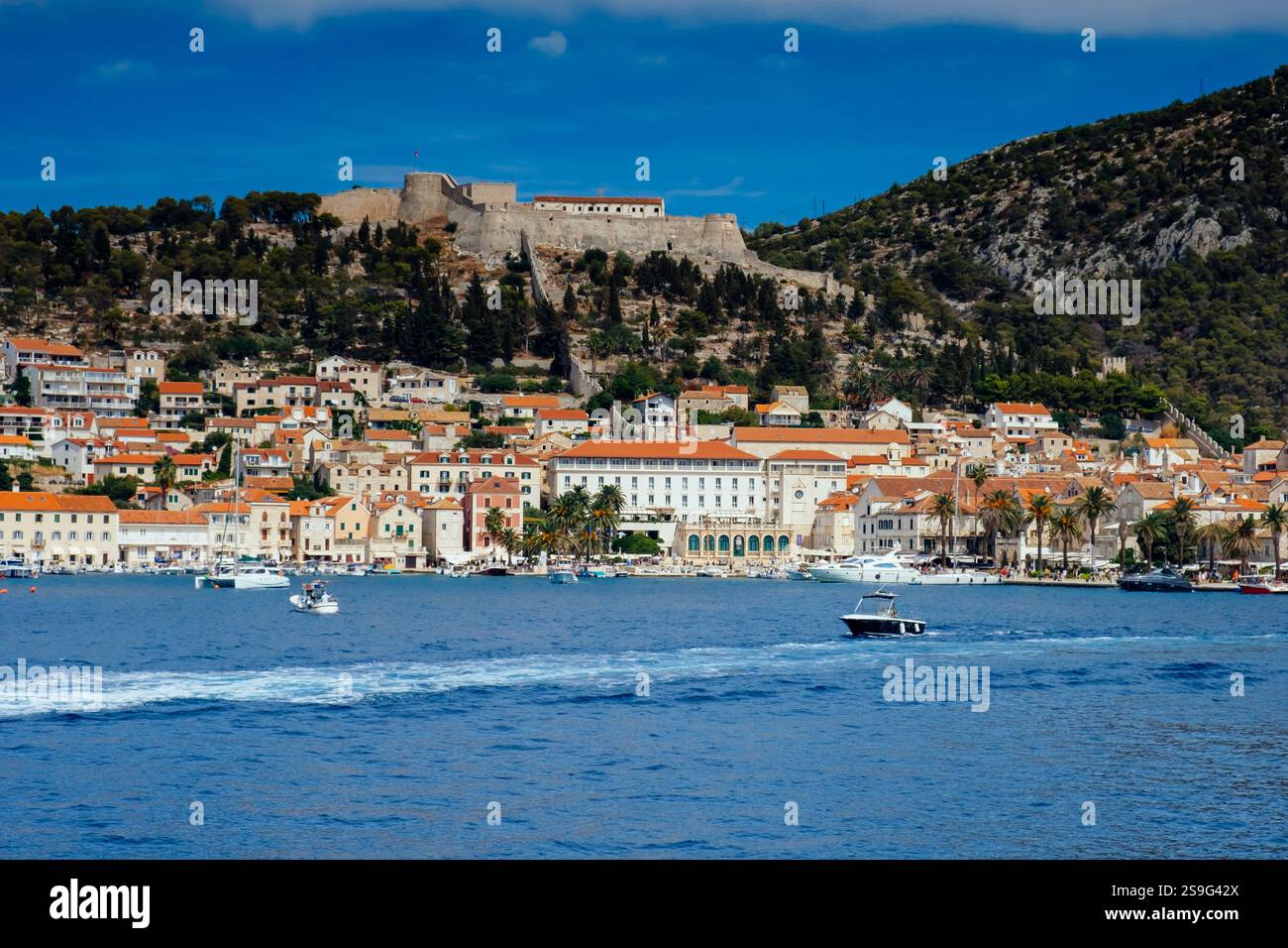 Hear Town, Hvar, Croatia, Adriatic, Dalmation Coast, view of the old ...