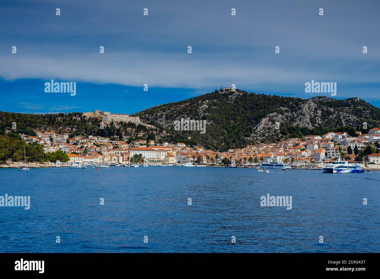 Hear Town, Hvar, Croatia, Adriatic, Dalmation Coast, view of the old ...