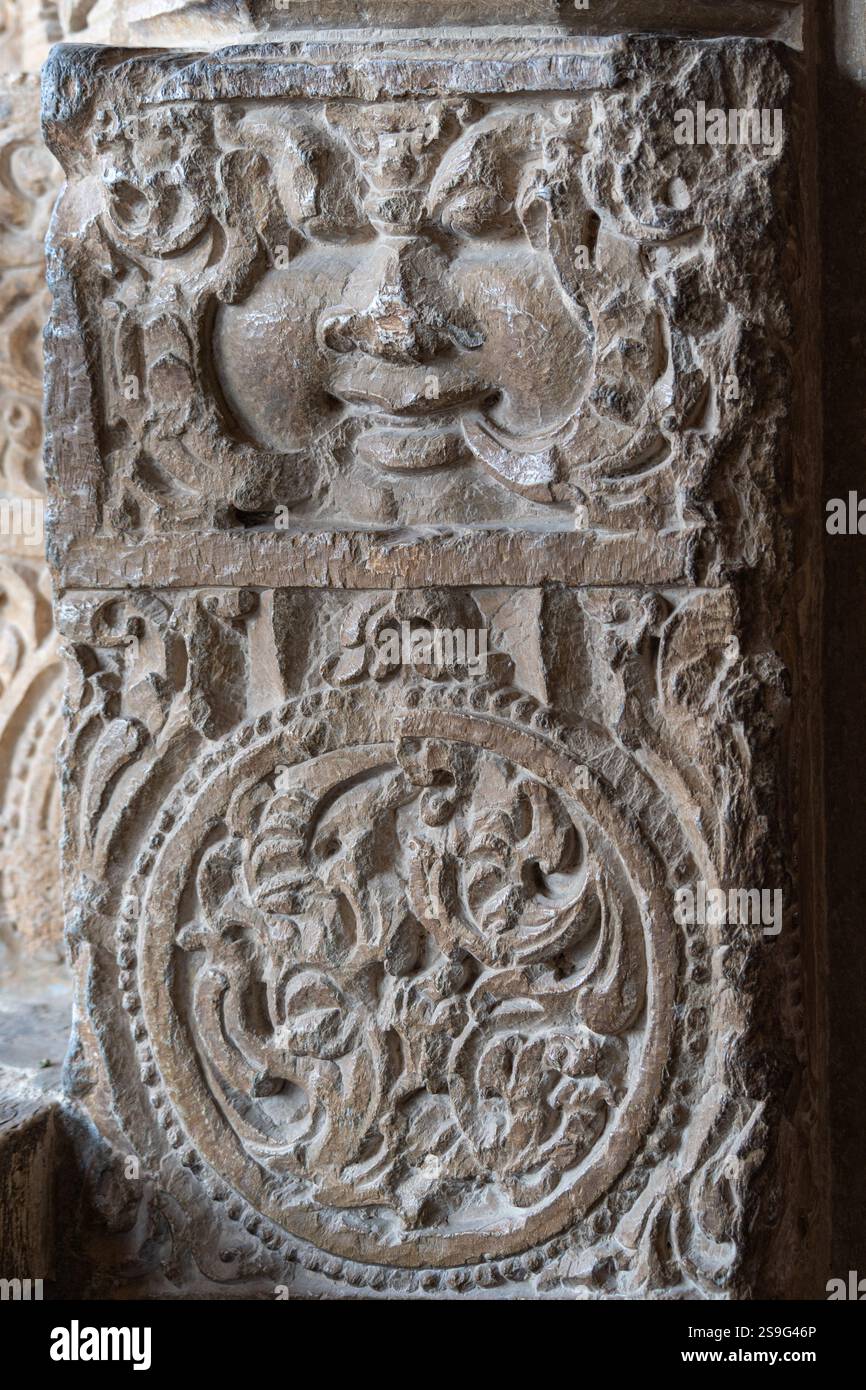 India. Rajasthan. Chittorgarh. Chittor Fort. Detail of a Bas relief ...