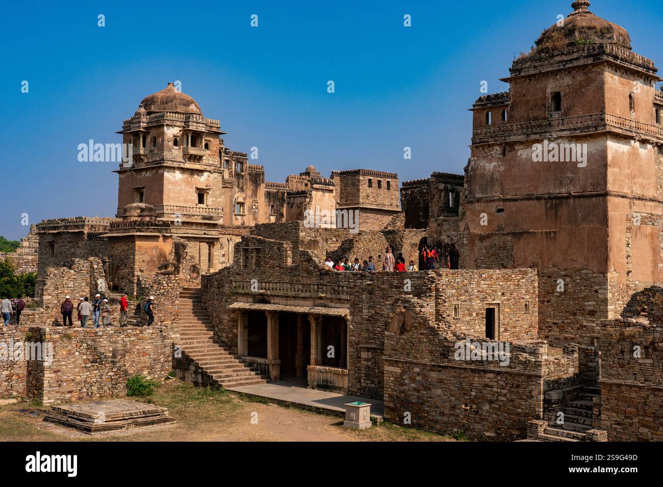India. Rajasthan. Chittorgarh. Tourists at Rana Kumbha Palace of ...