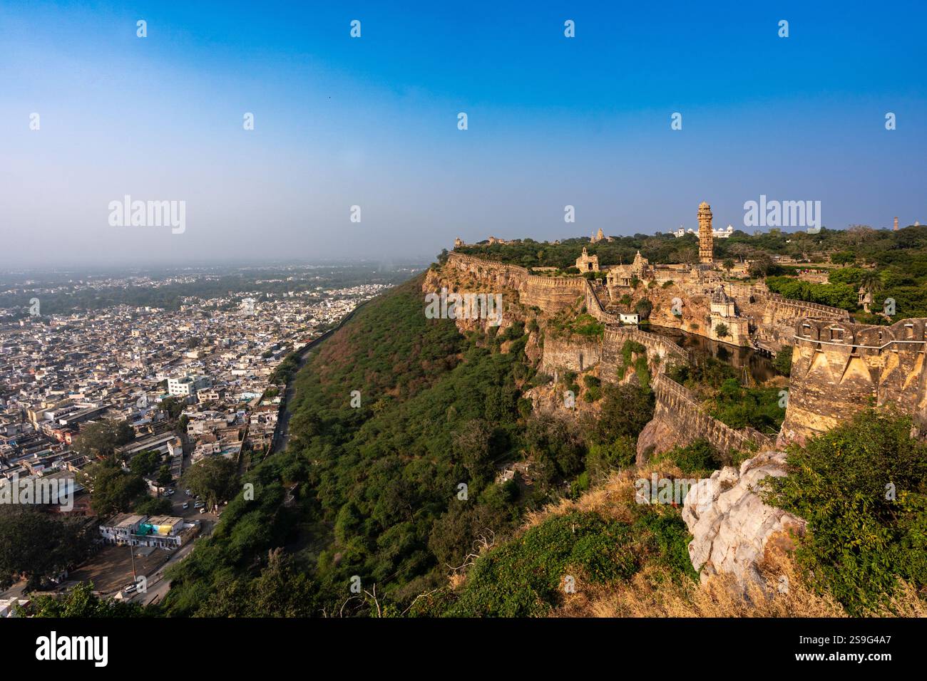 India. Rajasthan. Chittorgarh. General view of Chittor Fort with the ...