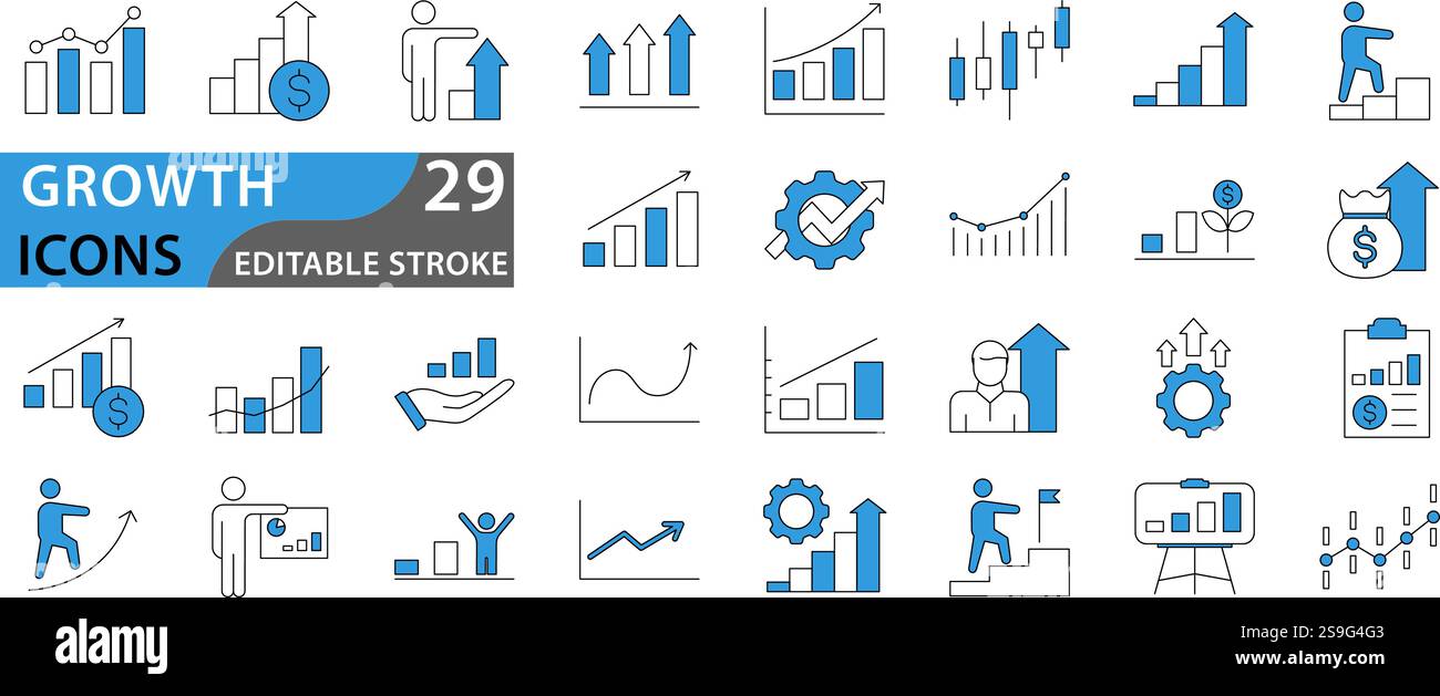 Growth icon set. Containing performance, gain, improvement, grow, chart ...