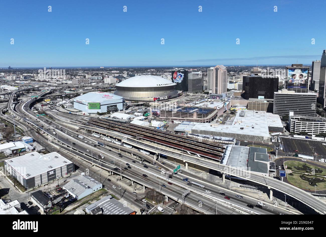 NEW ORLEANS, LA - JANUARY 25: Aerial view of the Caesars Superdome in ...