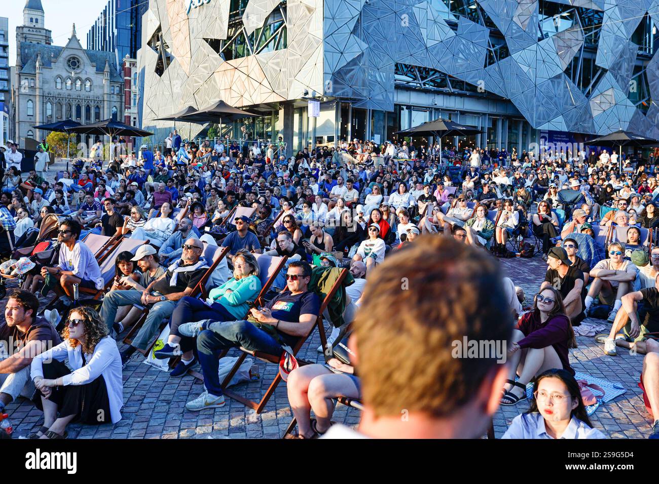 Crowds of Tennis fans gather at Federation Square to enjoy the live ...