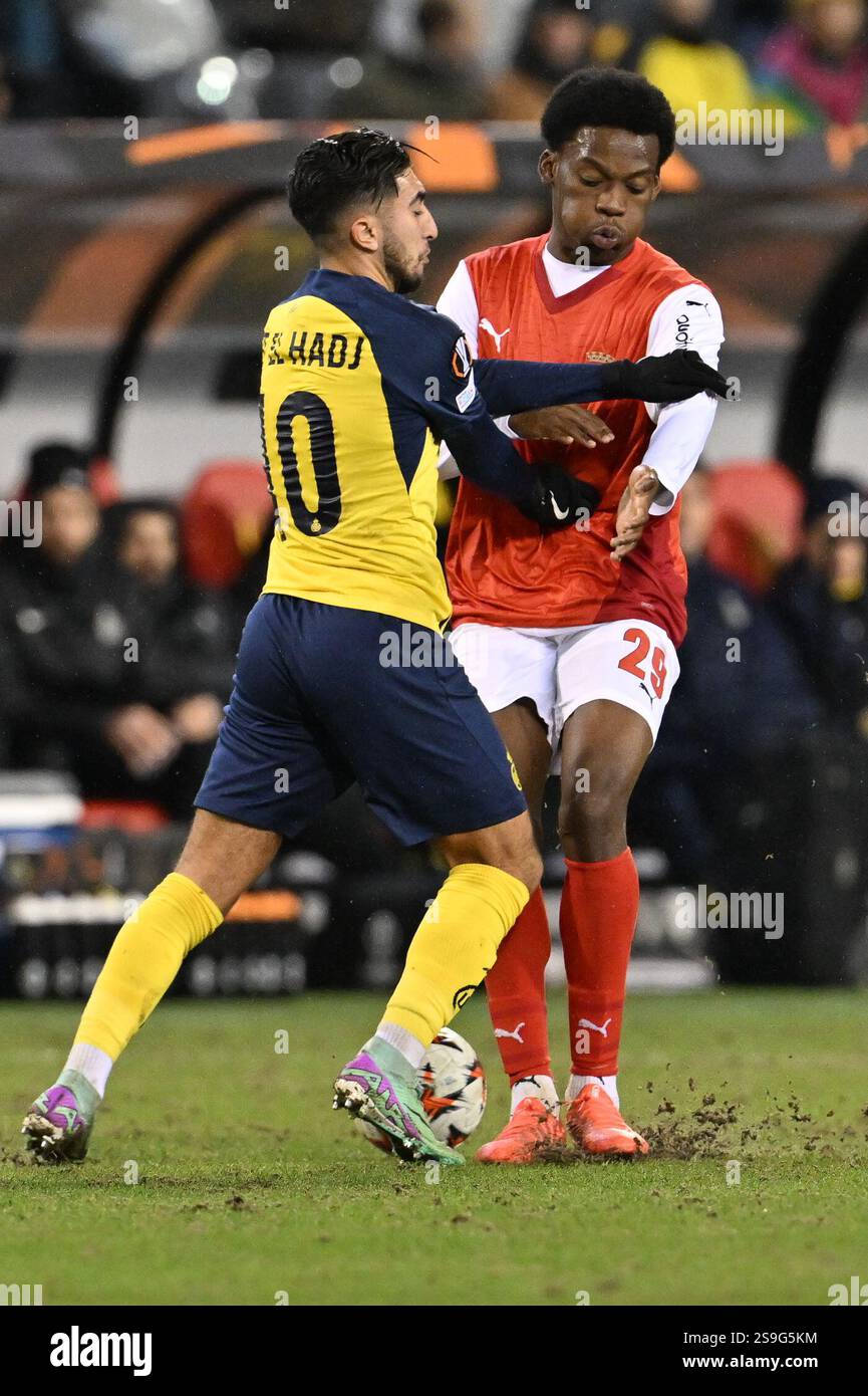 Anouar Ait El Hadj (10) of Union and Jean-Baptiste Gorby (29) of Braga pictured during the ...