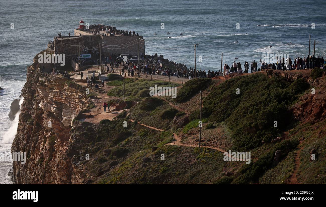 NAZARE, PORTUGAL - JANUARY 25: General view of Sao Miguel Arcanjo fort ...