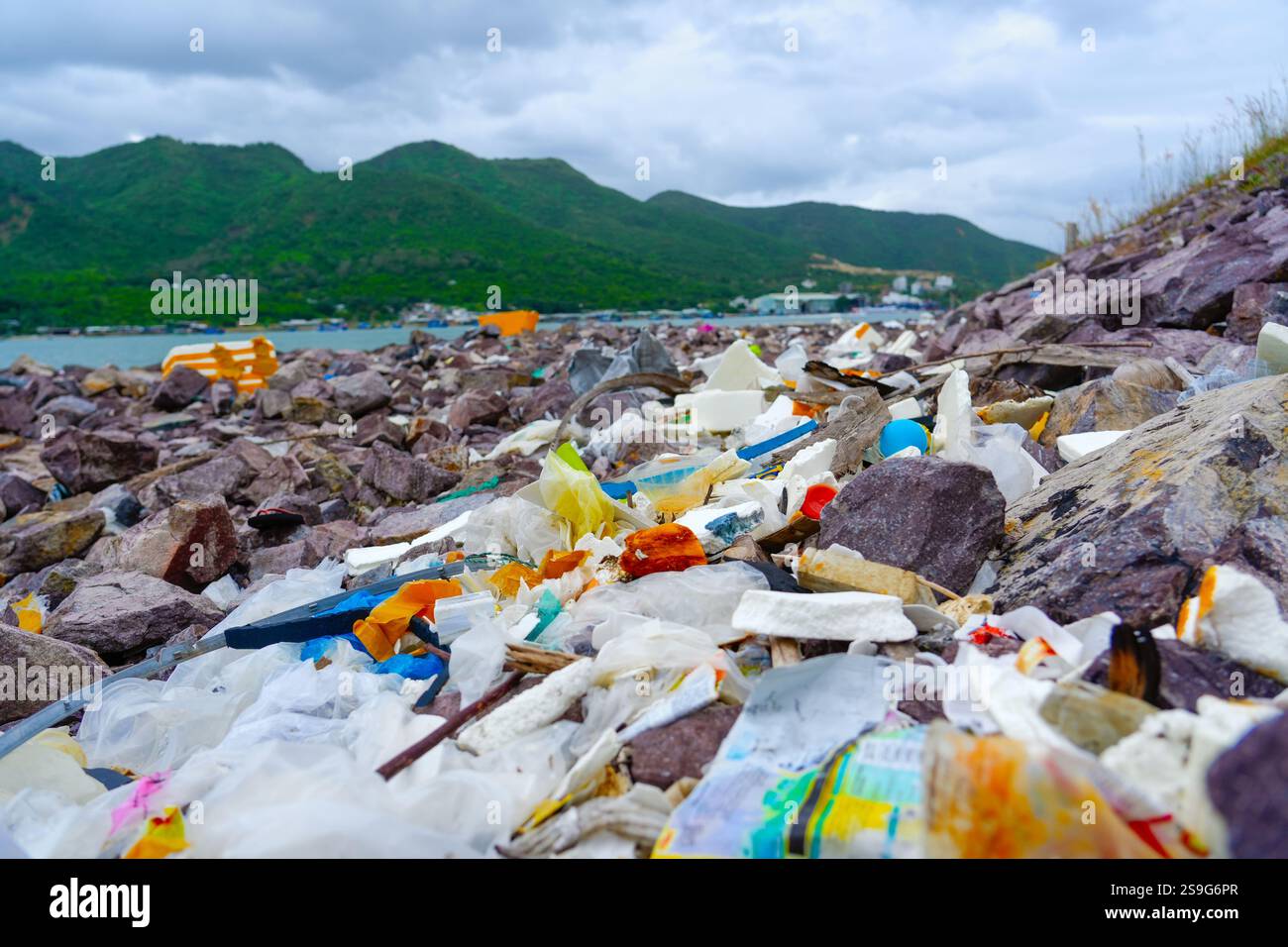 Catastrophic scale of plastic pollution tropical seas. Many lot of ...