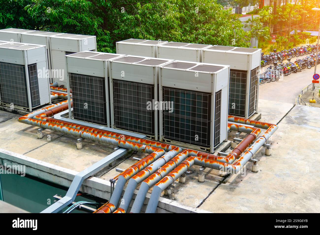 The external units of the commercial air conditioning with rusty ...