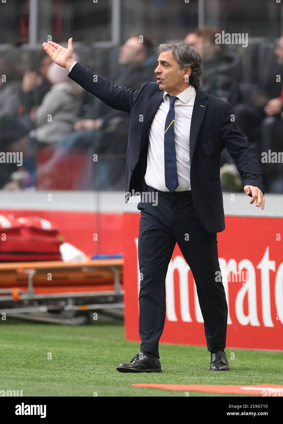 Milan, Italy, 26th January 2025. Fabio Pecchia Head coach of Parma Calcio reacts during the ...